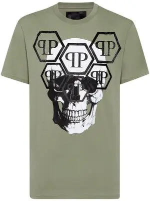 Philipp Plein Ss Stones Skull T-shirt - Green