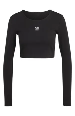 Adidas Originals Trefoil Essentials Rib Long Sleeve Crop Top