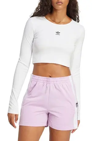 Adidas Originals Trefoil Essentials Rib Long Sleeve Crop Top - White
