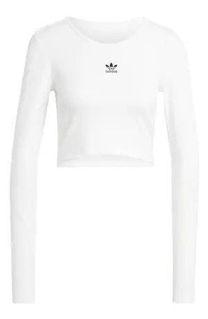 Adidas Originals Trefoil Essentials Rib Long Sleeve Crop Top - White