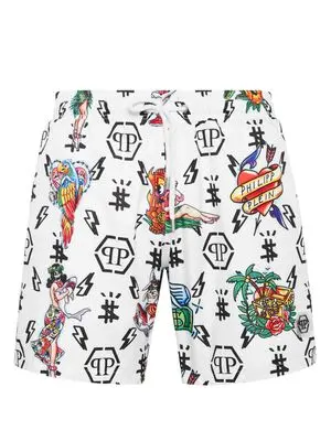 Philipp Plein Graphic-print Swim Shorts - White