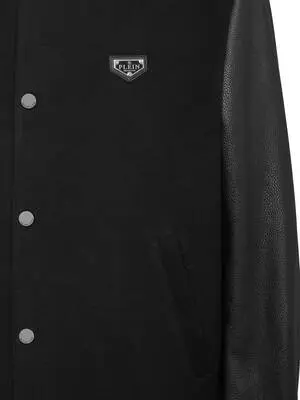 Philipp Plein Leather Sleeves Hooded Bomber Jacket - Black