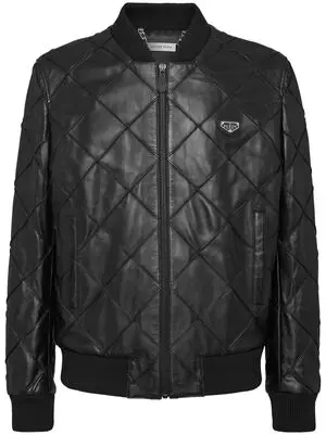 Philipp Plein Quilted Leather Bomber Jacket