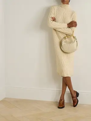 NET-A-PORTER FOR THE KING’S FOUNDATION Cable-knit Wool Turtleneck Midi Dress