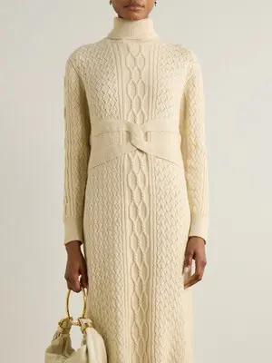 NET-A-PORTER FOR THE KING’S FOUNDATION Cable-knit Wool Turtleneck Midi Dress