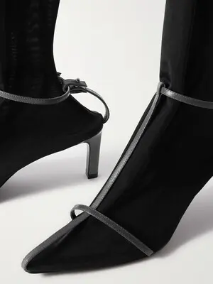 JIL SANDER Stretch-mesh And Leather Knee Boots - Black