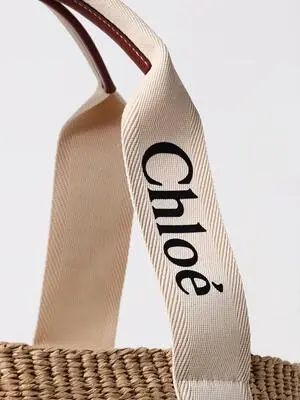 Chloé Woven Tote Bag With Logo Straps - White