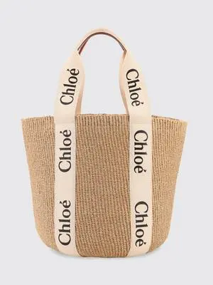Chloé Woven Tote Bag With Logo Straps - White