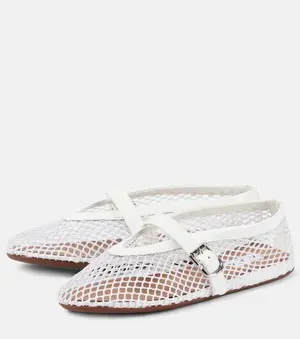 Alaïa Leather-trimmed Fishnet Ballerina Flats - White