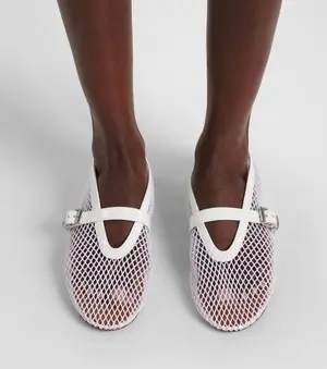 Alaïa Leather-trimmed Fishnet Ballerina Flats - White