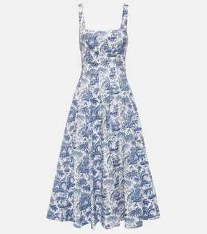 Staud Wells Printed Cotton Poplin Midi Dress