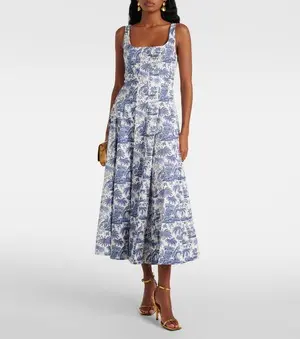 Staud Wells Printed Cotton Poplin Midi Dress