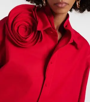 Valentino Garavani Oversized Cotton Shirt With Floral Appliqu