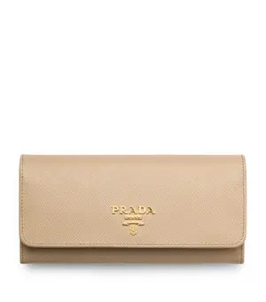 Prada Large Saffiano Leather Wallet Neutral