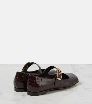 Chloé Polly Croc-effect Leather Mary Jane Flats - Brown