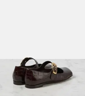 Chloé Polly Croc-effect Leather Mary Jane Flats - Brown