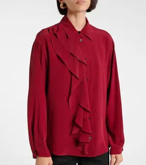 Victoria Beckham Ruffled Silk Blouse - Red