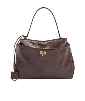Balenciaga Balenciaga Rodeo Medium Ostrich-Embossed Top-Handle Bag - Chocolate