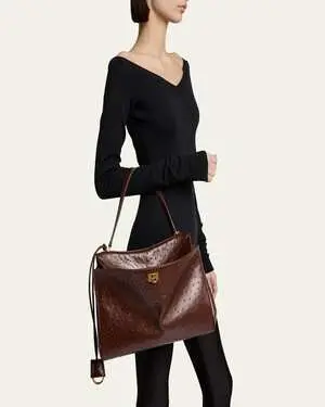 Balenciaga Rodeo Medium Ostrich-embossed Top-handle Bag - Chocolate
