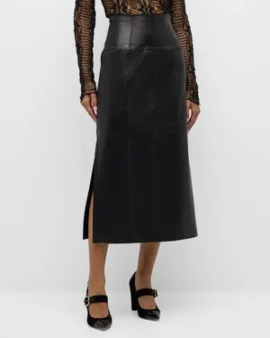 Ulla Johnson Ulla Johnson Enid Leather Midi Skirt - Noir