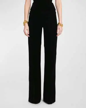 TOM FORD TOM FORD Mid-Rise Velvet Bootcut Pants - Black