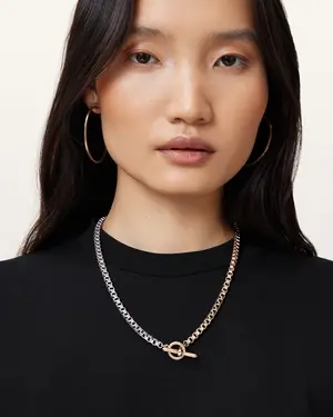 ALLSAINTS Box Chain Two-tone Necklace - Warm Brass