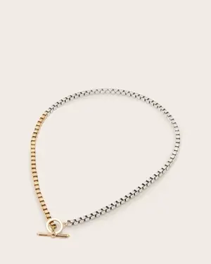 ALLSAINTS Box Chain Two-tone Necklace - Warm Brass