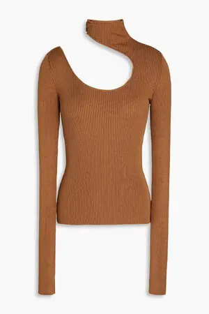 PETAR PETROV Cutout Ribbed-knit Turtleneck Top