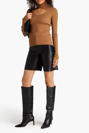 PETAR PETROV Cutout Ribbed-knit Turtleneck Top