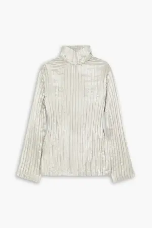 INTERIOR The Twiggy Pleated Satin Turtleneck Top