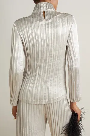INTERIOR The Twiggy Pleated Satin Turtleneck Top