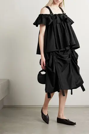 Simone Rocha Coldshoulder Ruffled Cottonpoplin Blouse