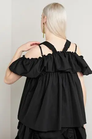Simone Rocha Coldshoulder Ruffled Cottonpoplin Blouse