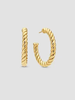 David Yurman Sculpted Cable Hoop Earrings In 18k Yellow 40mm - Gold