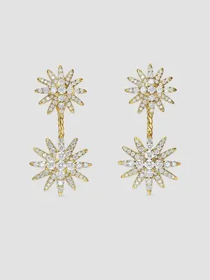 David Yurman Starburst Double Drop Earrings In 18k Yellow Gold With Diamonds, 32.5mm - Diamond
