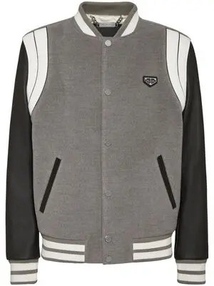 Philipp Plein Leather Sleeves Bomber Jacket - Grey