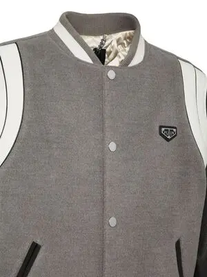 Philipp Plein Leather Sleeves Bomber Jacket - Grey