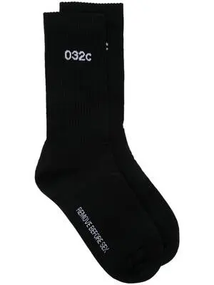 032C Embroidered-motif Ankle Socks - Black