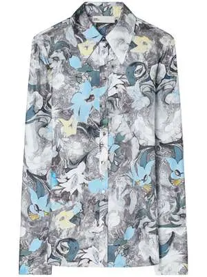 Tory Burch Floral-print Silk Shirt - Grey