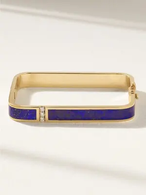Established Lockdown 18-karat Gold, Diamond And Lapis Lazuli Bracelet - Blue