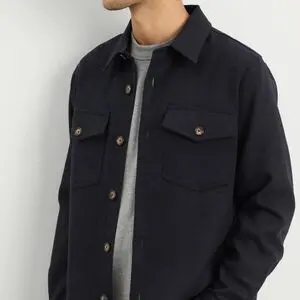 Portuguese Flannel Wool Field Overshirt - Navy