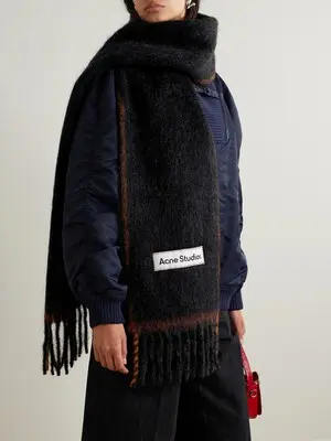 Acne Studios Valley Appliquéd Fringed Knitted Scarf