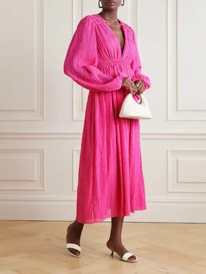 Aje Genevieve Recycled Plissé-chiffon Midi Dress