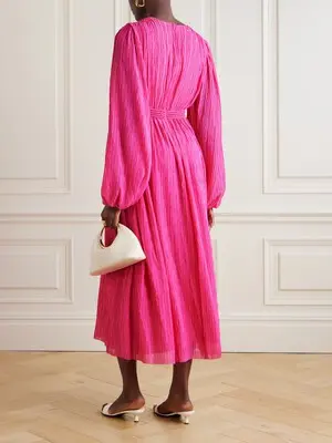 Aje Genevieve Recycled Plissé-chiffon Midi Dress