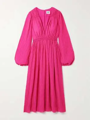 Aje Genevieve Recycled Plissé-chiffon Midi Dress