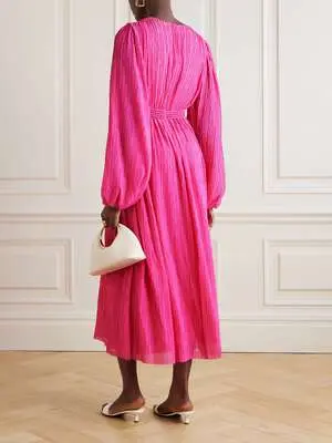 Aje Genevieve Recycled Plissé-chiffon Midi Dress