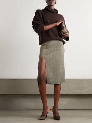 Stella McCartney Cutout Herringbone Wool-tweed Midi Skirt