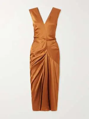 Dries Van Noten Gathered Satin Midi Dress