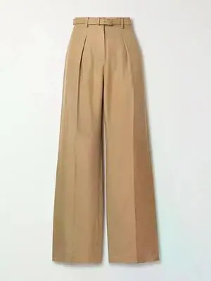 Loro Piana Edward Belted Silk Wide-leg Pants - Neutrals