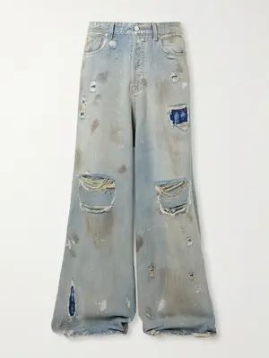 Vetements Wide-leg Panelled Distressed Jeans